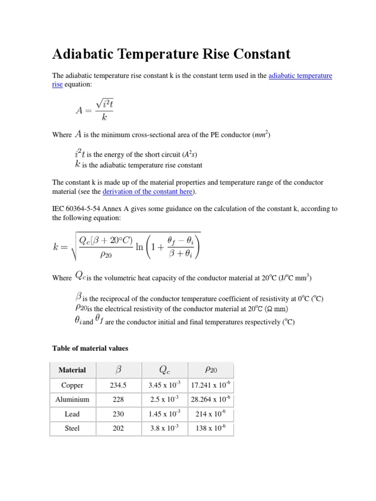 Cable Adiabatic Temperature Rise Constant | PDF