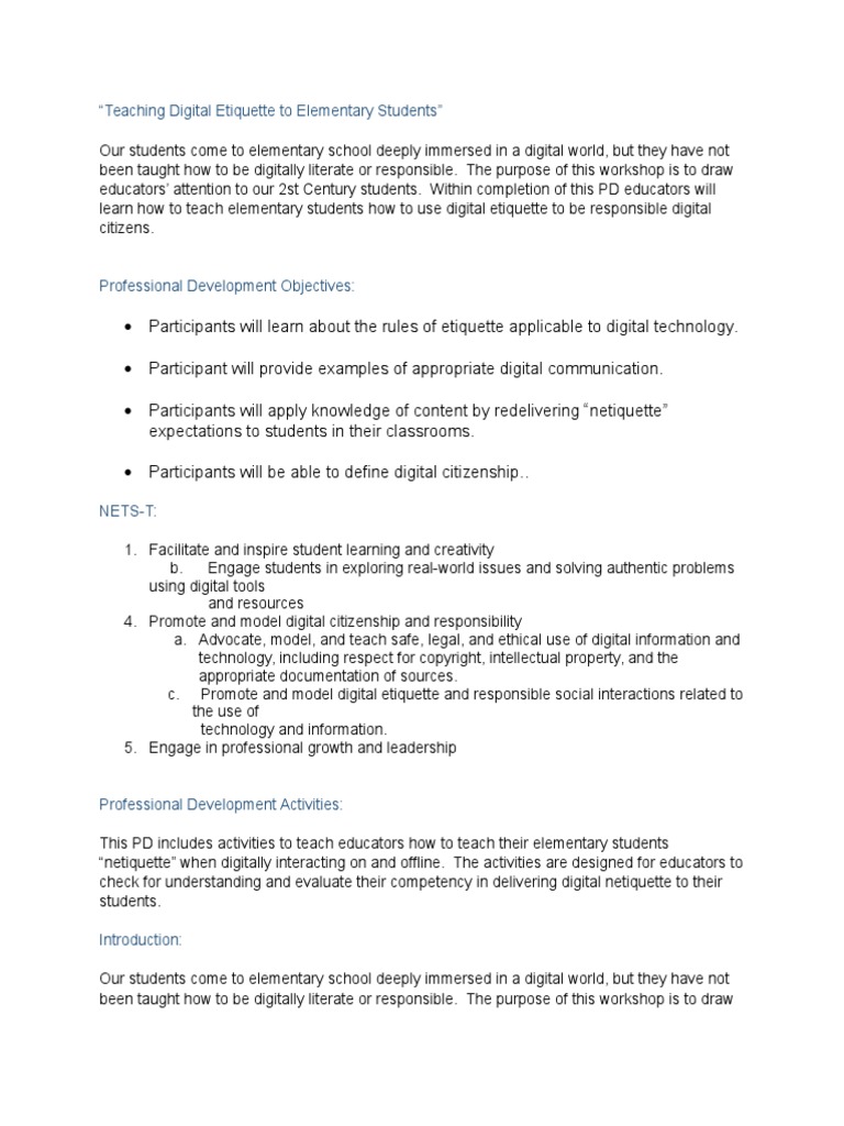 Teaching Digital Etiquette in Schools | PDF | Etiquette | Teachers