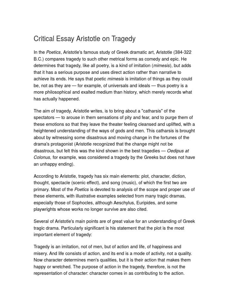 Aristotle's Analysis of Tragedy in the Poetics | PDF | Tragedy | Plot (Narrative)