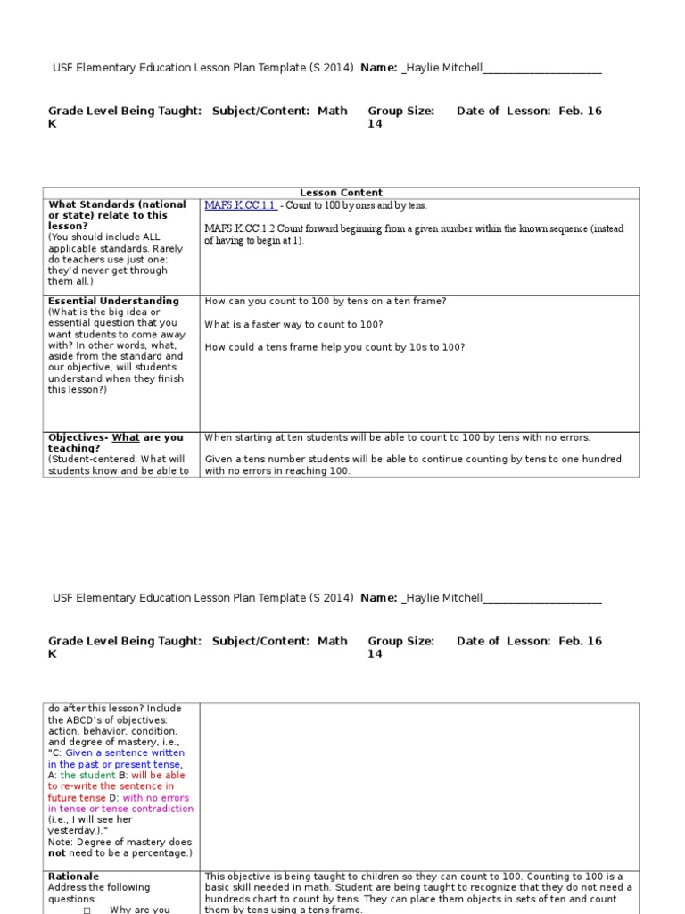 Usf Formal Observation 1 Lesson Plan and Reflection | PDF | Lesson Plan ...