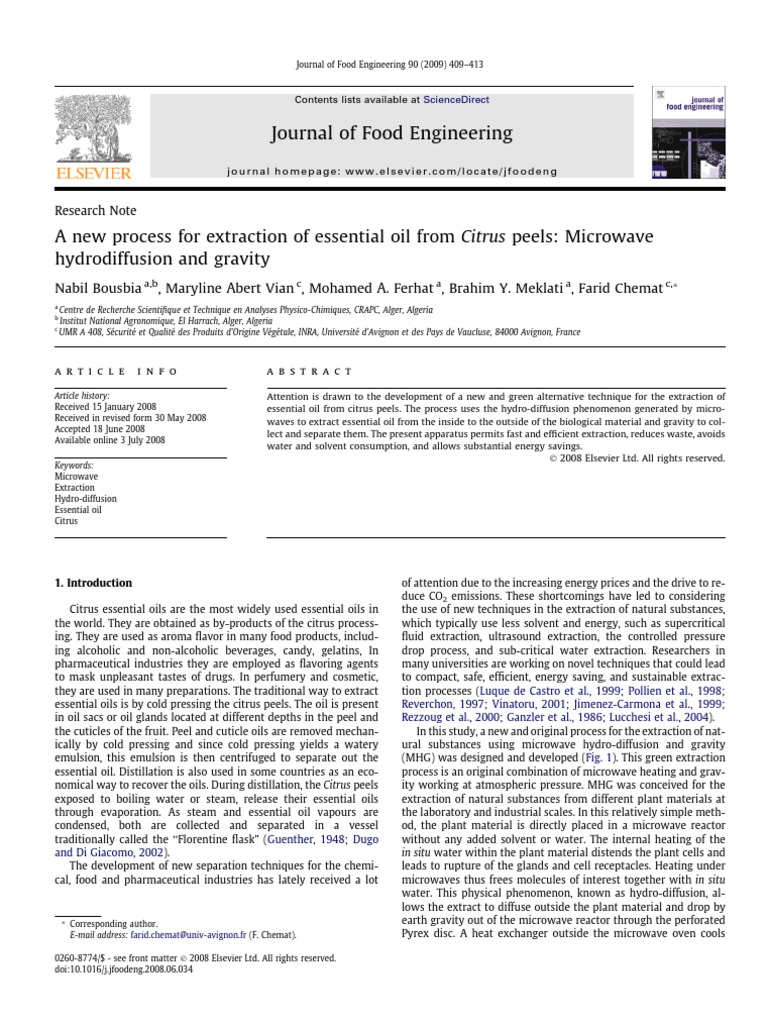 A New Process For Extraction of Essential Oil From Citrus Peels ...