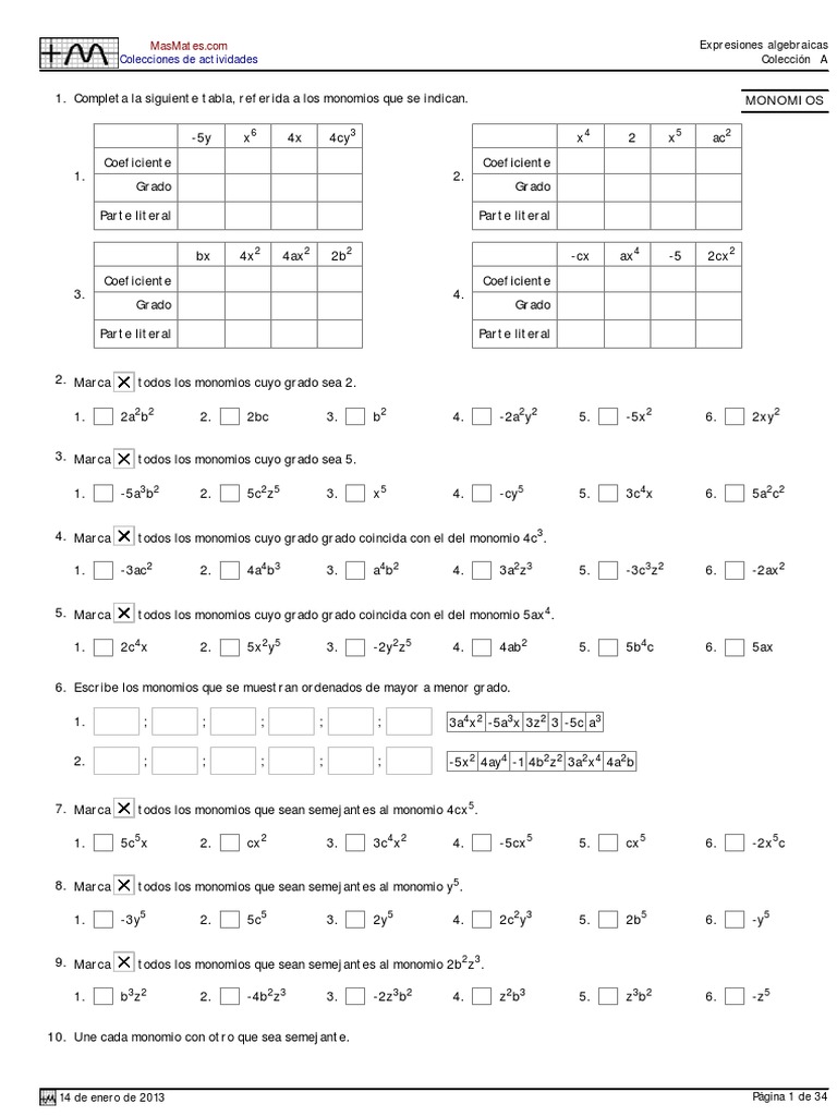 Expresiones Algebraicas Completo 34 Pag. A | PDF | División ...