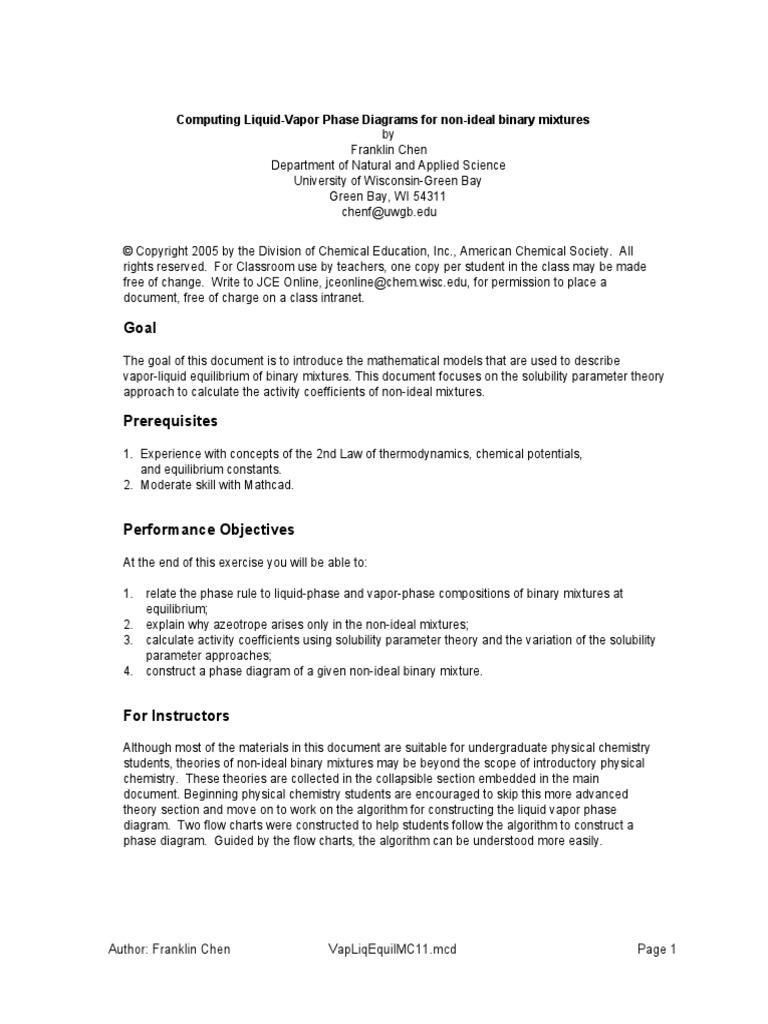 Computing Liquid-Vapor Phase Diagrams For Non-Ideal Binary Mixtures | Download Free PDF ...