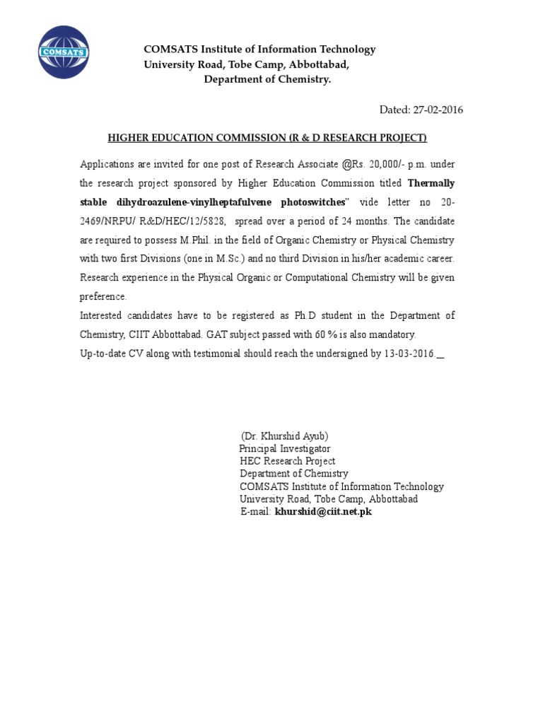 HEC Research Associate Advertisement | PDF | Technology & Engineering