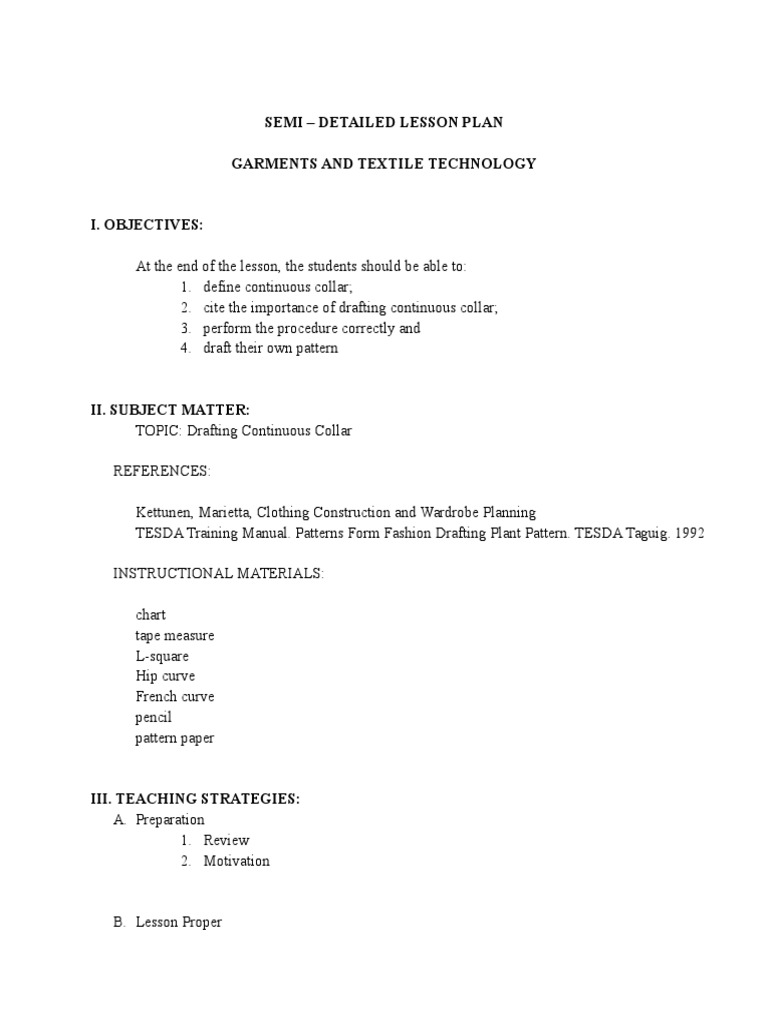 Drafting a Continuous Collar Pattern | PDF