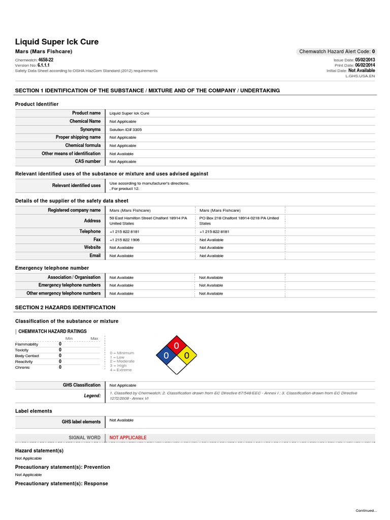 API Super Ick Msds | PDF | Dangerous Goods | Chemistry