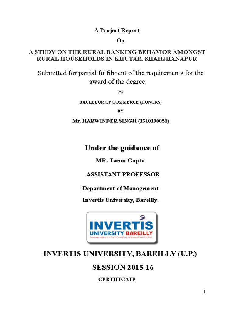 Invertis B Com Project 2016 | PDF | Financial Inclusion | Banks