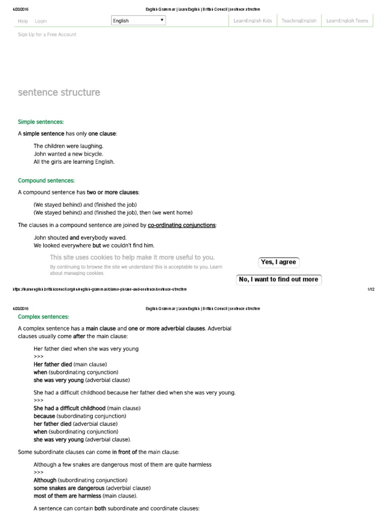 British Council Sentence Structure Guide | PDF | English Grammar | Syntax