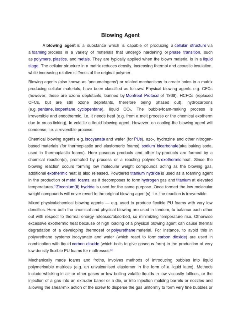 Blowing Agents Explained | PDF | Chemistry | Physical Sciences
