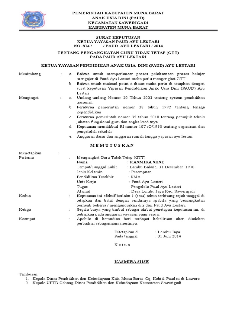 Contoh SK Yayasan | PDF