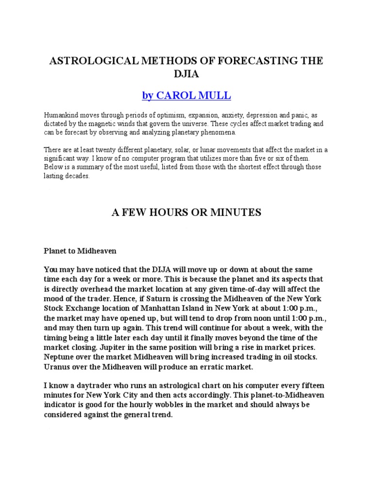 Astrological Methods of Forecasting The Djia: by Carol Mull | PDF ...
