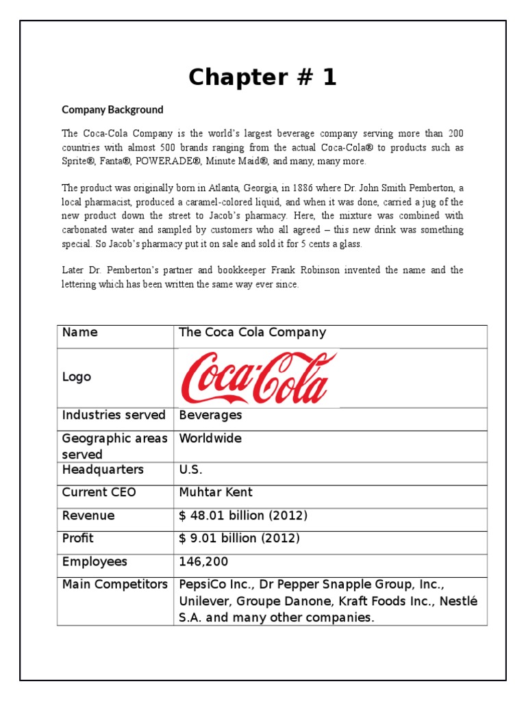 Chapter # 1: Company Background | PDF | Coca Cola | Customer ...