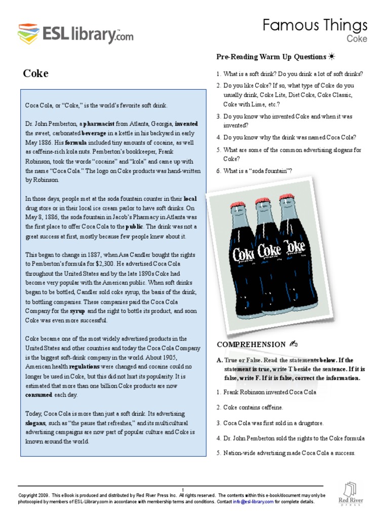 Famous Things: Pre-Reading Warm Up Questions | PDF | Coca Cola | Soft Drink