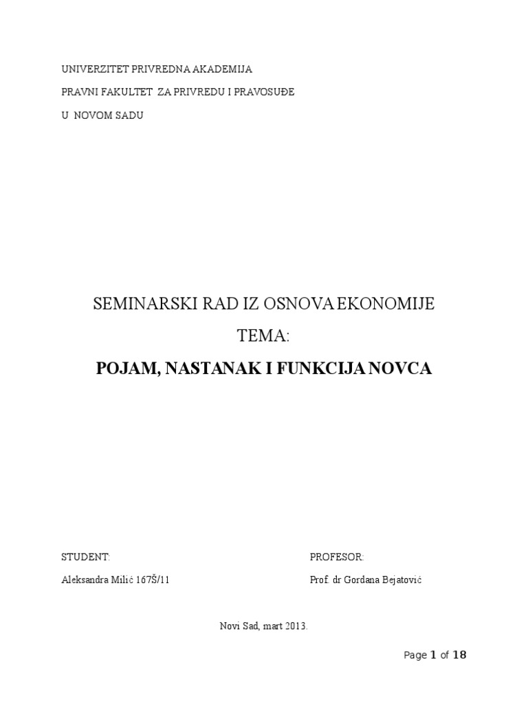 Pojam Nastanak I Funkcija Novca | PDF
