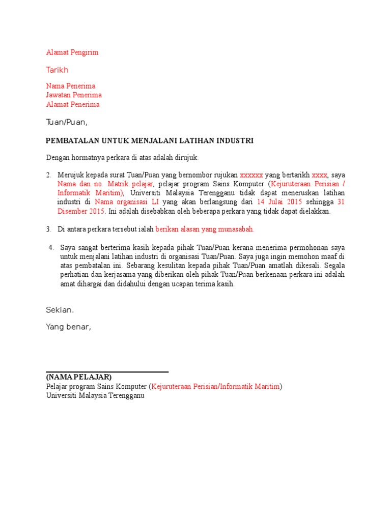 Contoh Surat Rasmi Pembatalan Program - GracelynqoCunningham