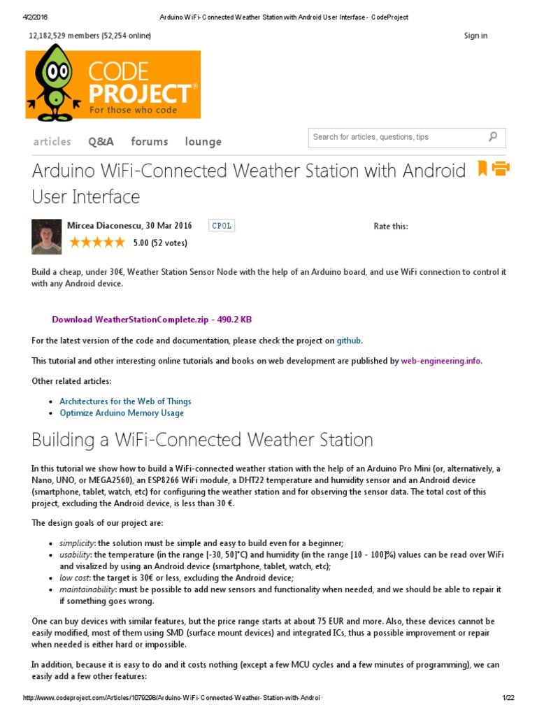 Arduino WiFi-Connected Weather Station With Android User Interface - CodeProject | PDF | Arduino ...