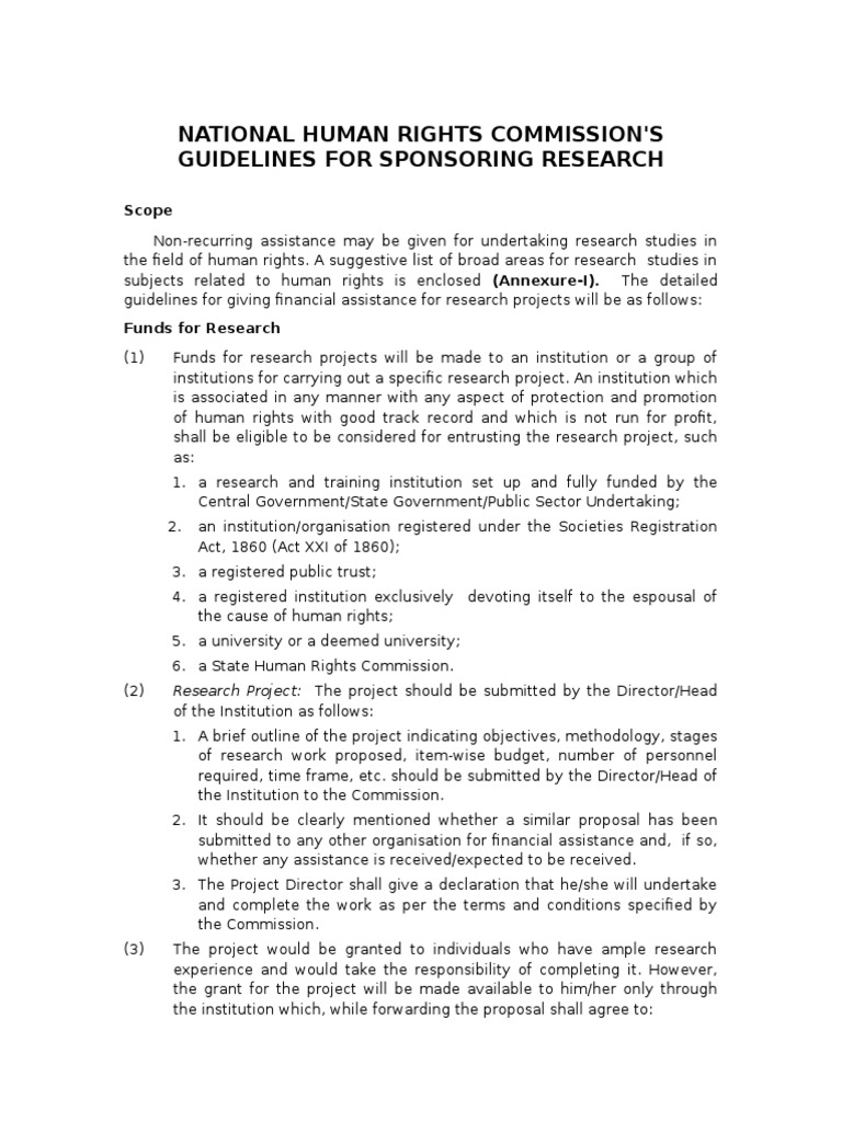 National Human Rights Commission'S Guidelines For Sponsoring Research ...