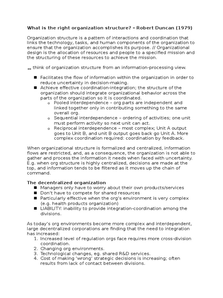 What Is The Right Organization Structure | PDF | Interdependence ...