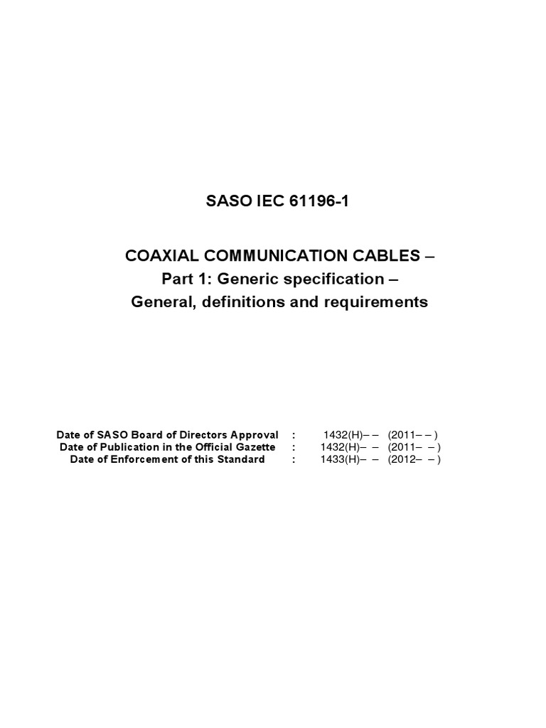 Saso Iec 61196-1 | PDF | Cable | Electrical Conductor