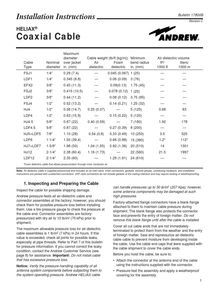 Andrew Coaxial Cable Installation Instructions-Bulletin 17800B | PDF ...