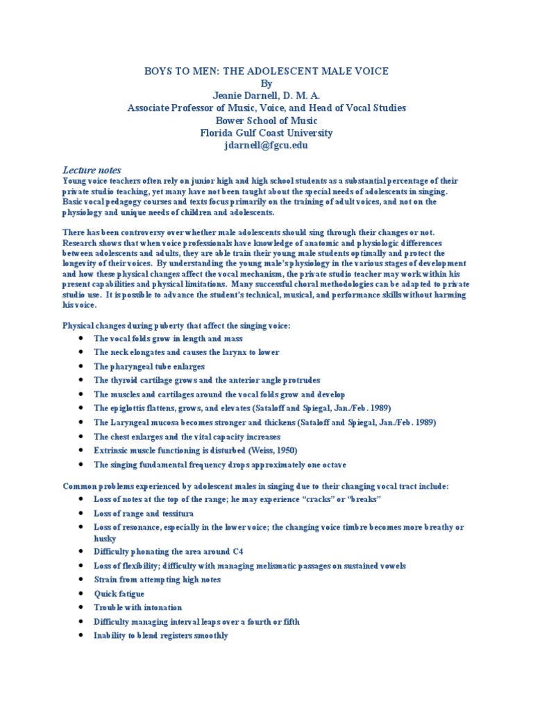 Adolescent Male Voice Development Guide | PDF | Singing | Larynx