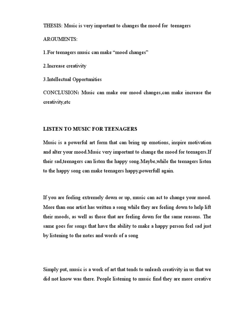 Impact of Music on Teen Mood and Creativity | PDF