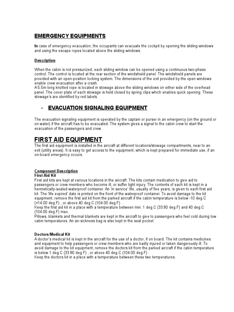 Aircraft Emergency Equipment Overview | PDF | Equipment | Nature