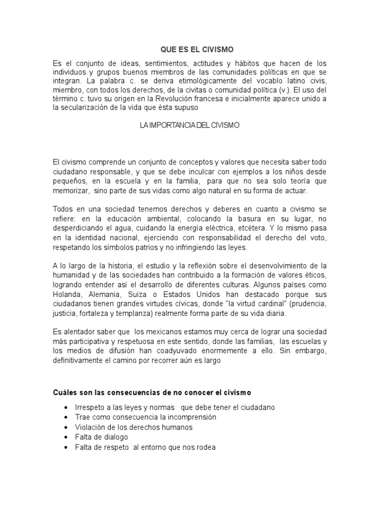 Que Es El Civismo | PDF | Derechos humanos | Homo Sapiens