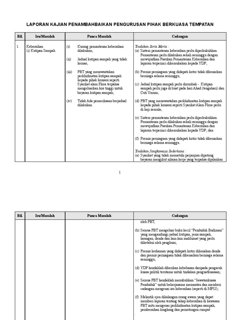 Laporan Kajian Penambahbaikan Pengurusan Pihak Berkuasa Tempatan | PDF
