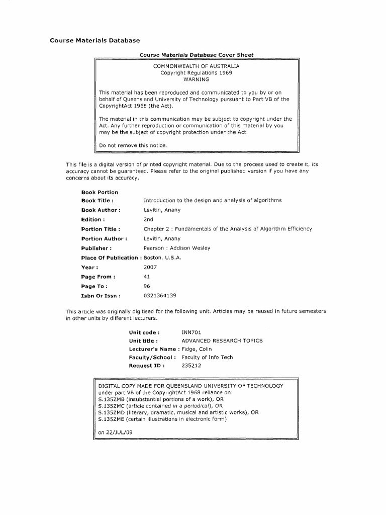 CAB301 Levitin Ch2 | PDF | Time Complexity | Algorithms