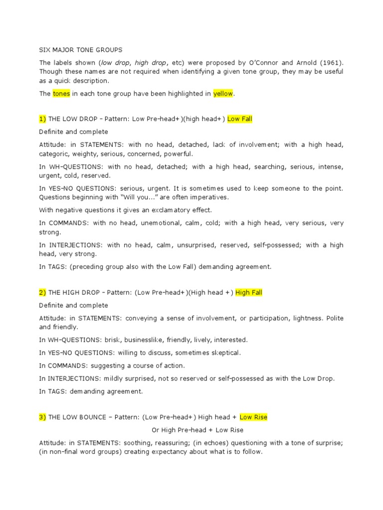 Major Tone Groups (O'Connor) | PDF | Question | Linguistics