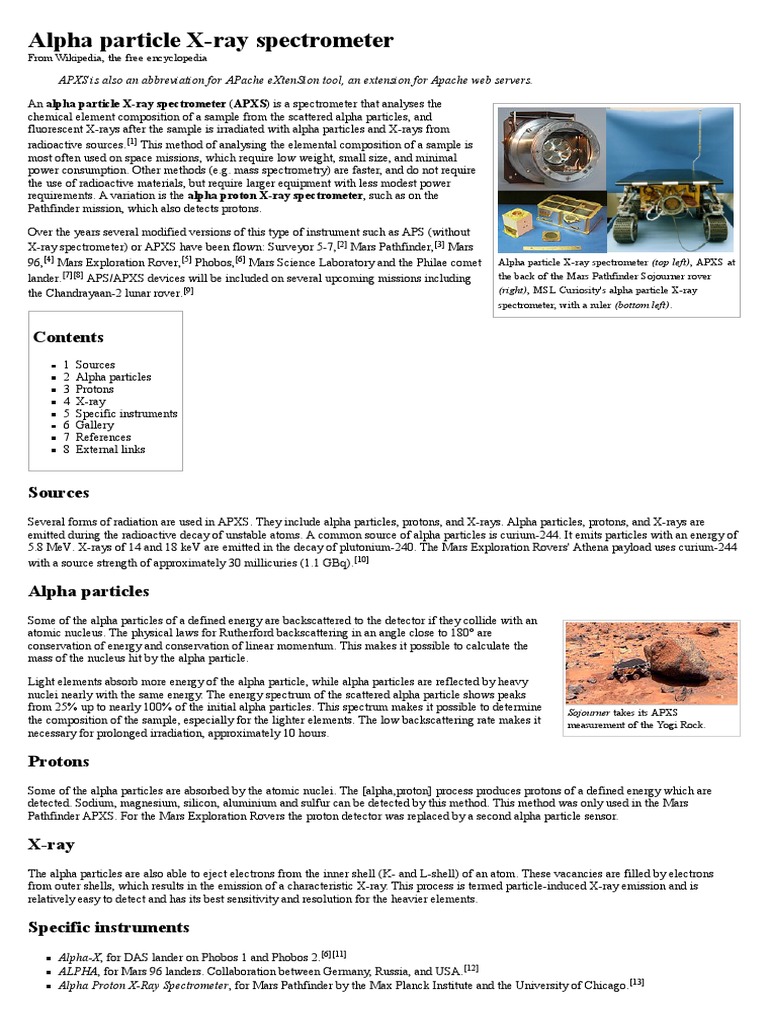 Alpha Particle X-Ray Spectrometer | PDF | Radiation | Outer Space