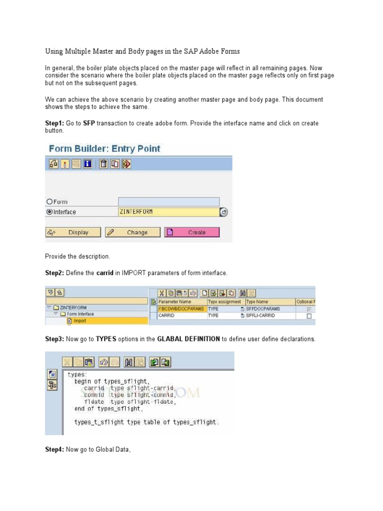 Using Multiple Master and Body Pages in SAP | PDF | Interface ...