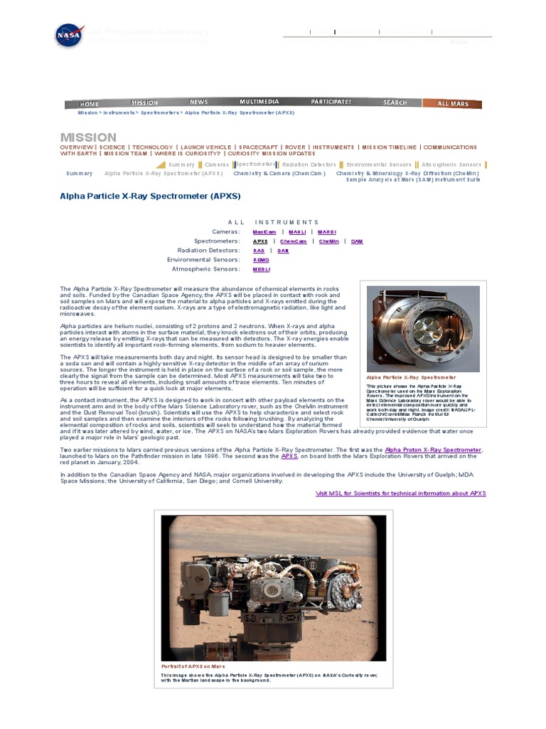 Alpha Particle X-Ray Spectrometer (APXS) - Mars Science Laboratory NASA ...