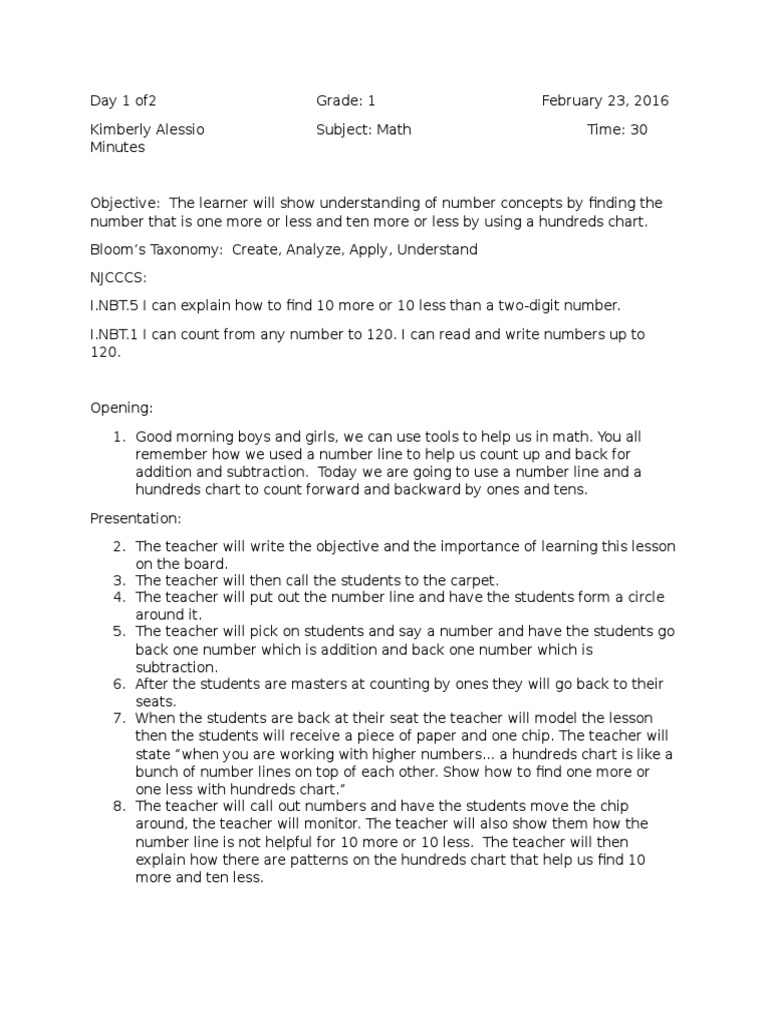 First Grade Lesson Plan Counting by Ones and Tens | Sharing | Lesson Plan