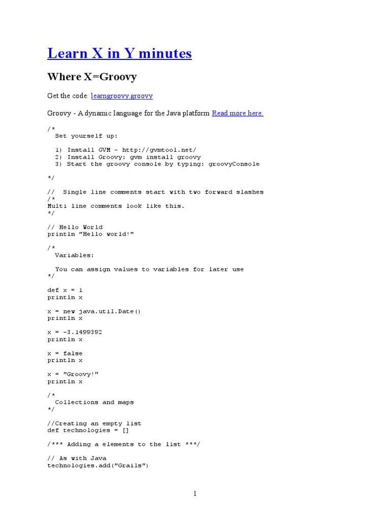 Learn X in Y Minutes Where X Eq Groovy | PDF | Parameter (Computer ...
