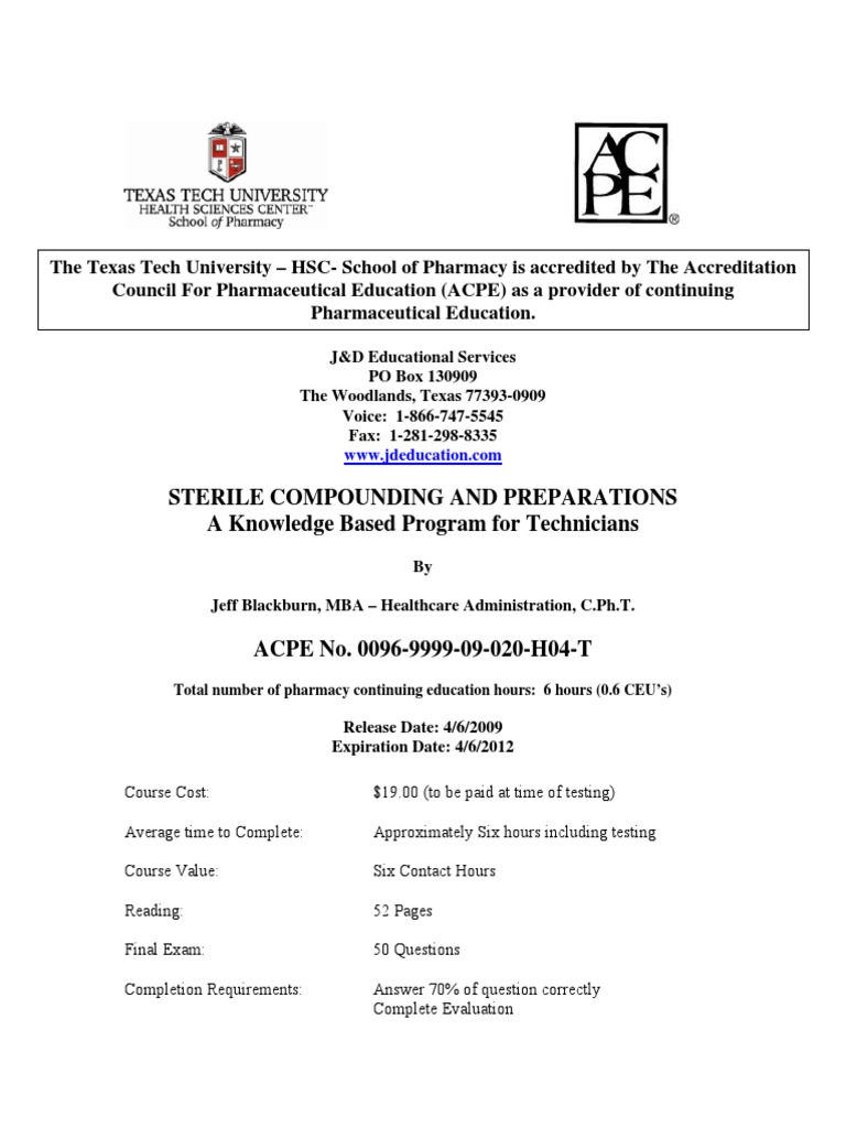 Sterile Compounding | PDF | Intravenous Therapy | Pharmacy