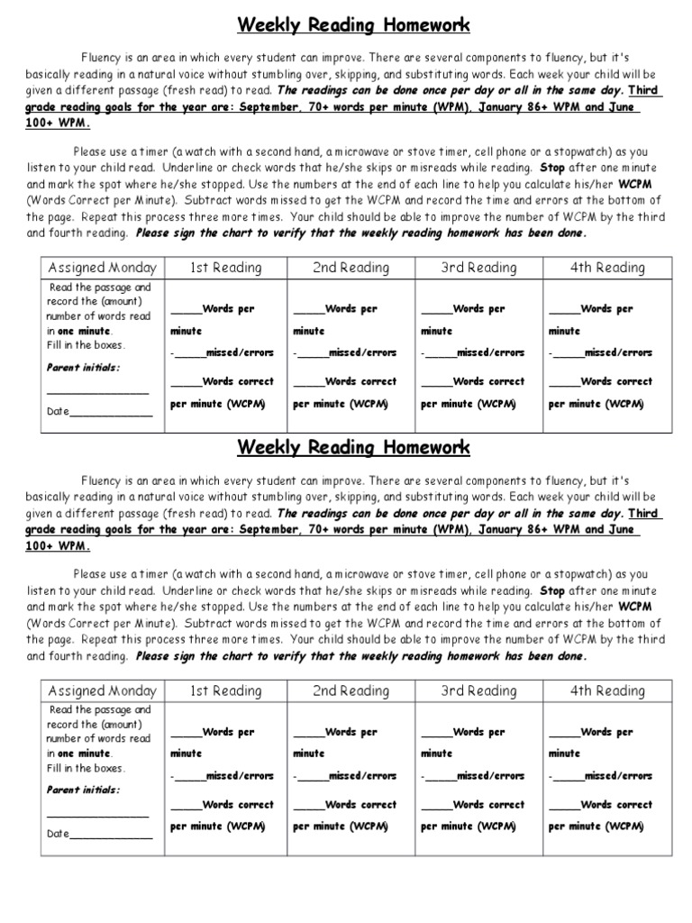 Assigned Monday 1st Reading 2nd Reading 3rd Reading 4th Reading | PDF ...