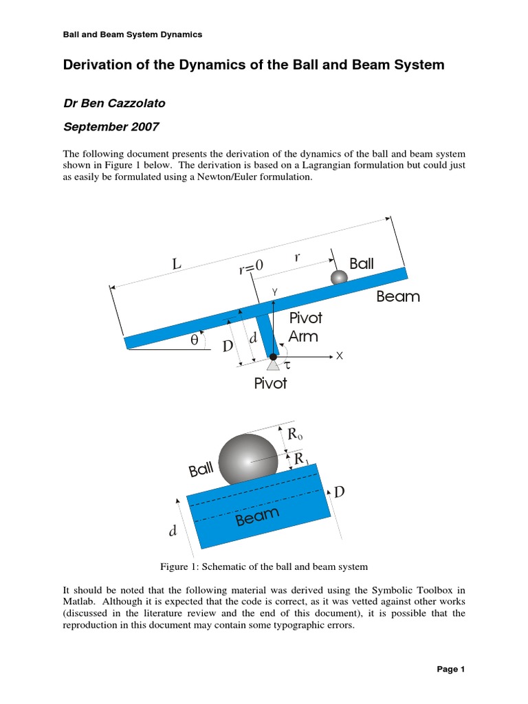 Ball and Beam Dynamics - Full Model | Lagrangian Mechanics | Motion ...