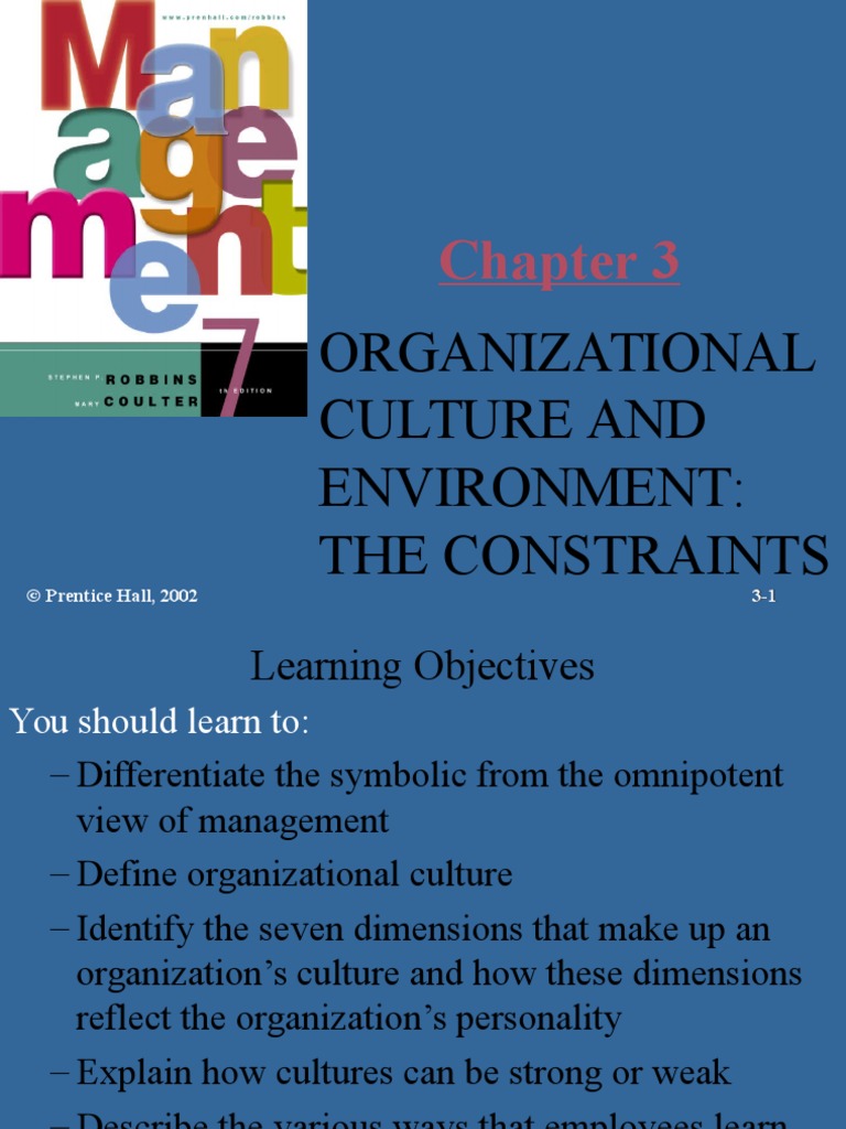 Chapter 3 Copy 3 stephen p robbins | Organizational Culture | Natural ...