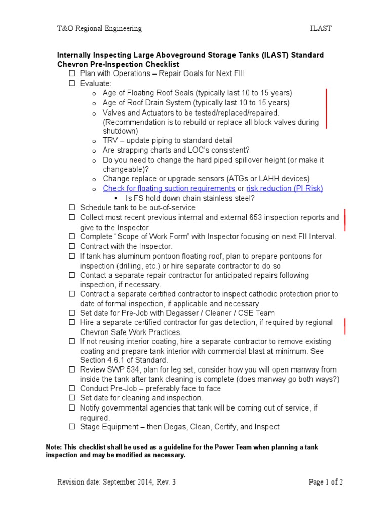 Chevron Pre-Inspection Checklist | PDF | Computers
