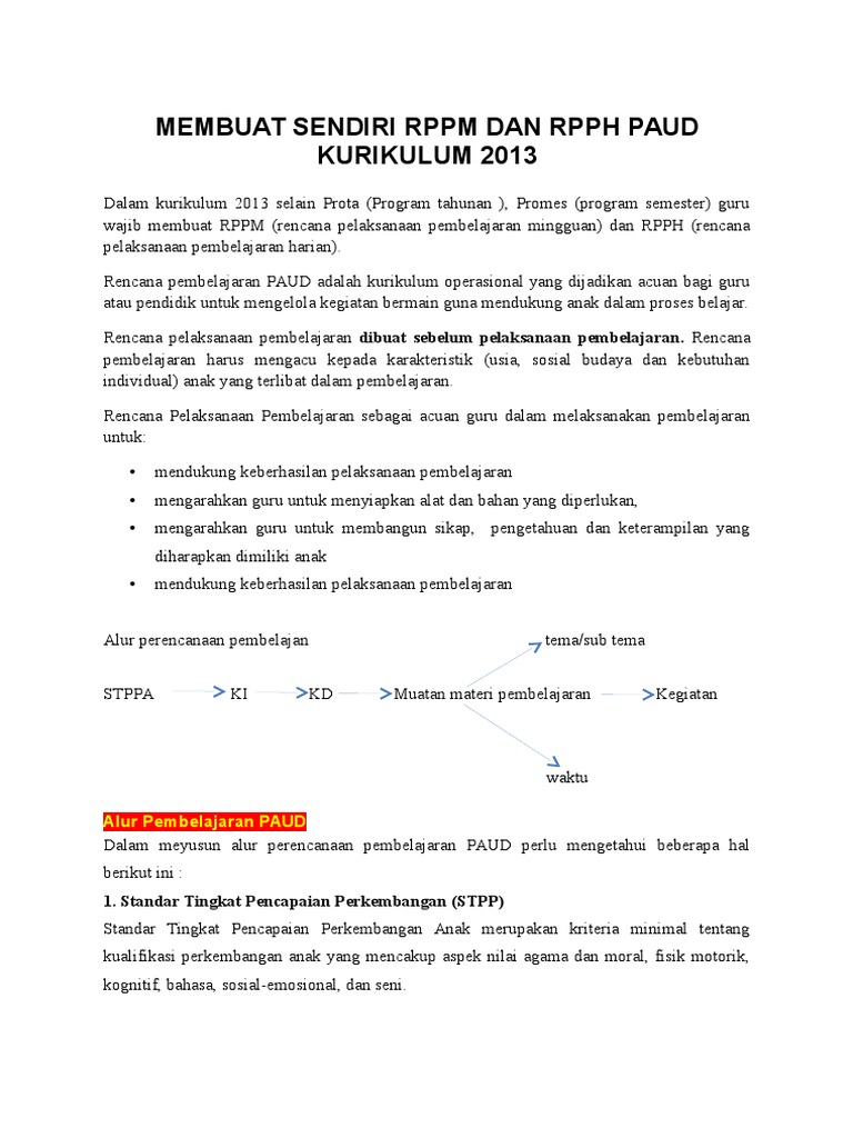 Membuat Sendiri RPPM Dan RPPH PAUD K13 | PDF