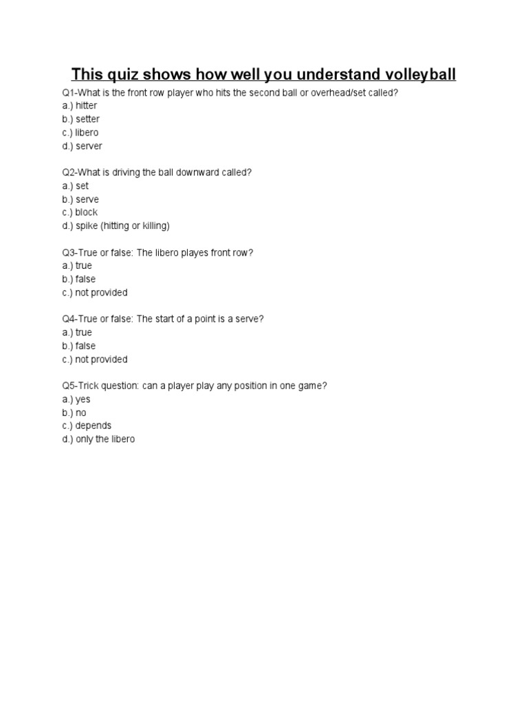 Volleyball Knowledge Quiz | PDF