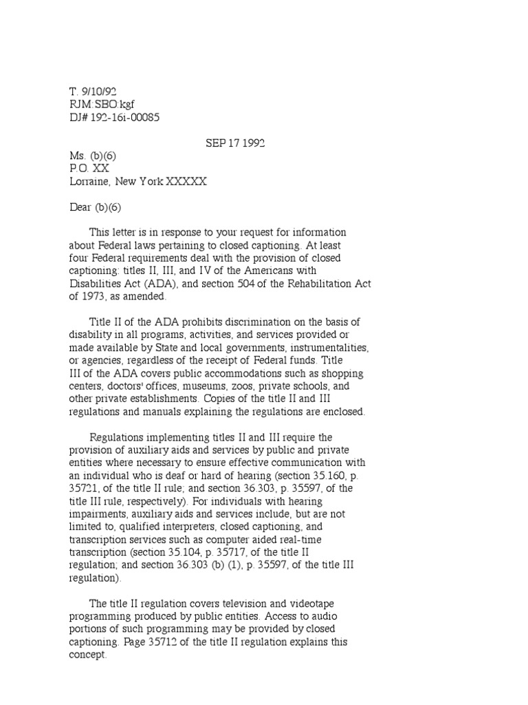 US Department of Justice Civil Rights Division - Letter - Tal183 | PDF ...