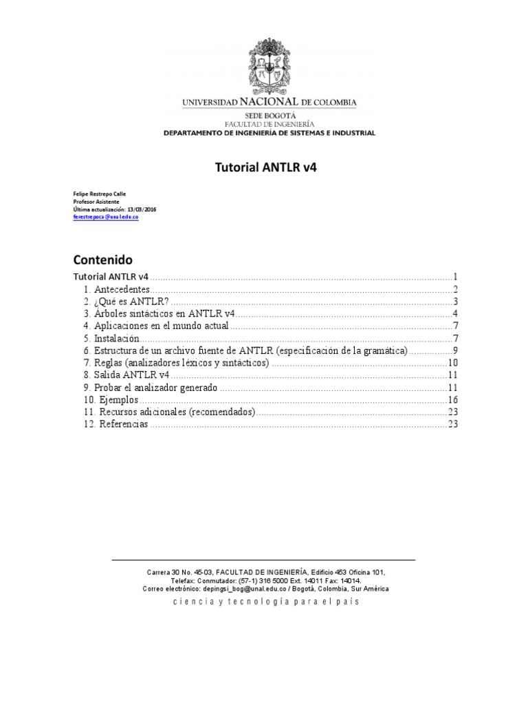 Tutorial ANTLR | PDF | Compilador | Lenguaje de programación Tutorial ANTLR | PDF | Compilador | Lenguaje de programación
