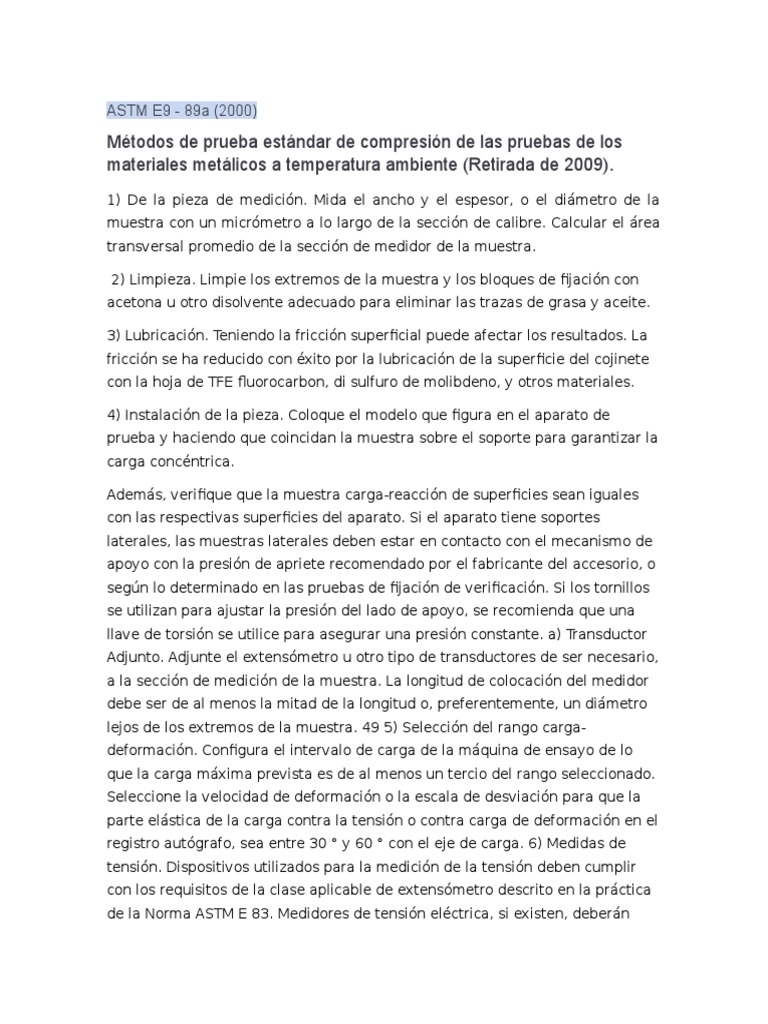 Astm E9 | PDF | Pandeo | Elasticidad (Física)