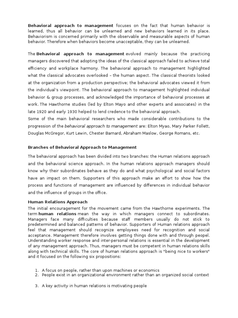 Behavioral Approach to Management | PDF | Interpersonal Relationships ...