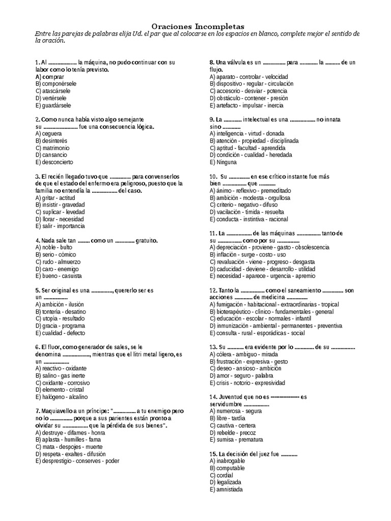 Completa las Oraciones | PDF | Naturaleza