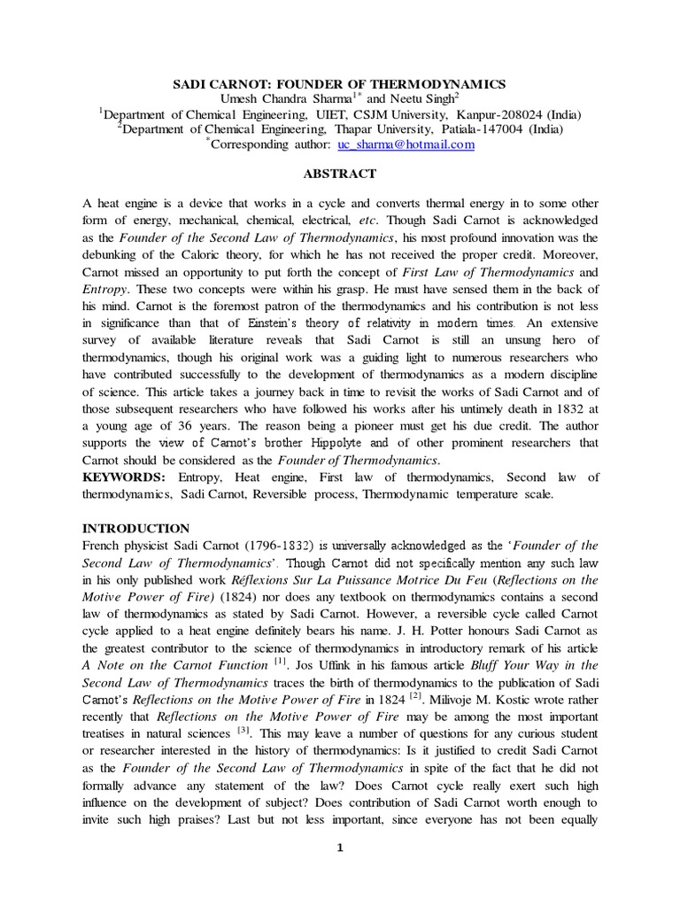 Sadi Carnot: Pioneer of Thermodynamics | PDF | Heat | Steam Engine