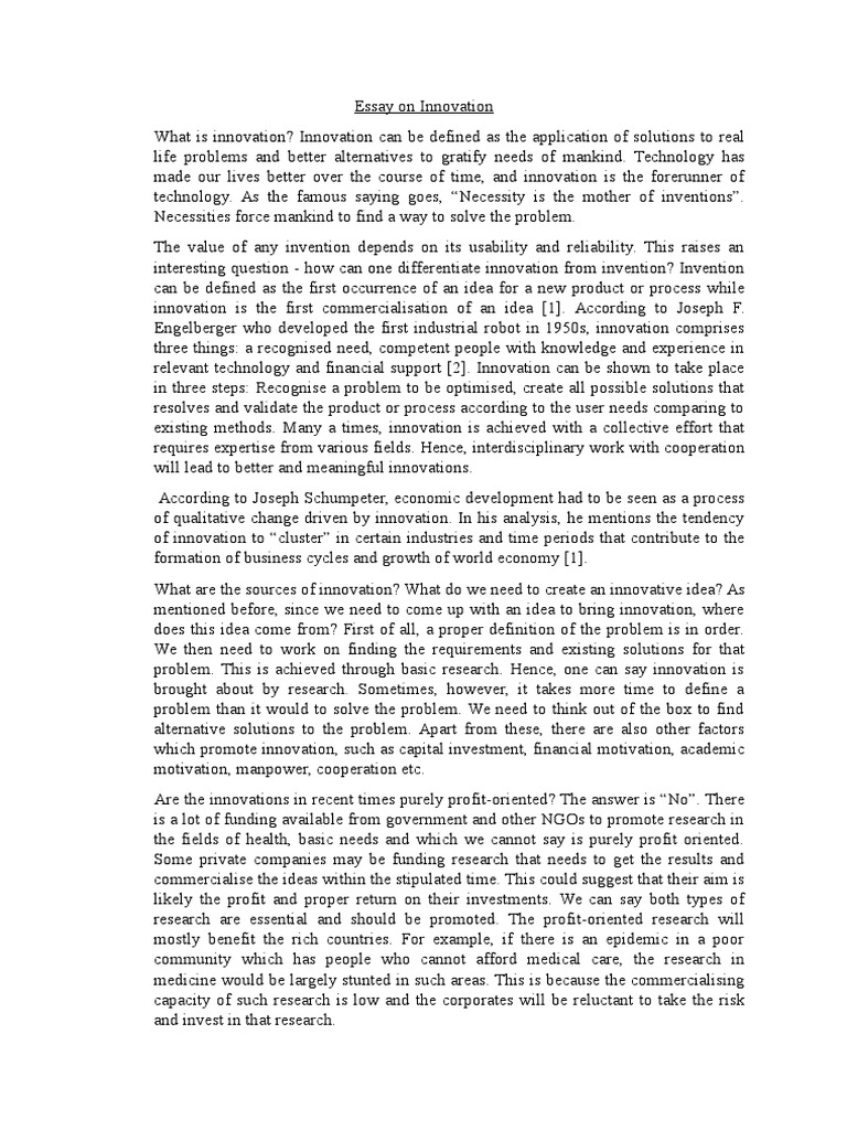 Essay On Innovation | PDF | Innovation | Patent